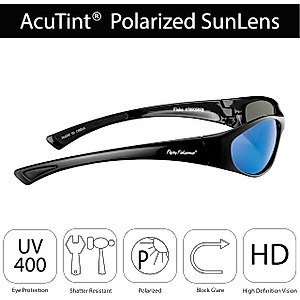 Flying Fisherman Fluke Jr Polarized Sunglasses with AcuTint UV Blocker for Fishing and Outdoor Sports, Black/Smoke-blue Mirror, Small, (7892BSB)