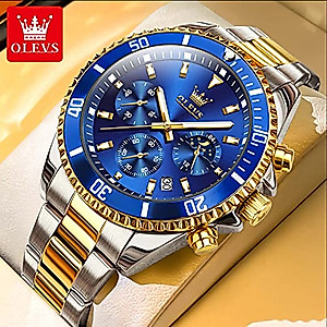OLEVS Blue Watches for Men Watch Men Gold and Silver Stainless Steel Watches for Men Big Face Luxury Watches for Men Quartz Reloj para Hombre