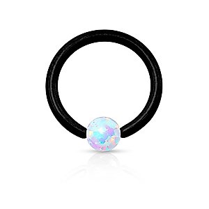 Pierced Owl 16GA Surgical Steel Synthetic Opal Captive Bead Ring (Black)
