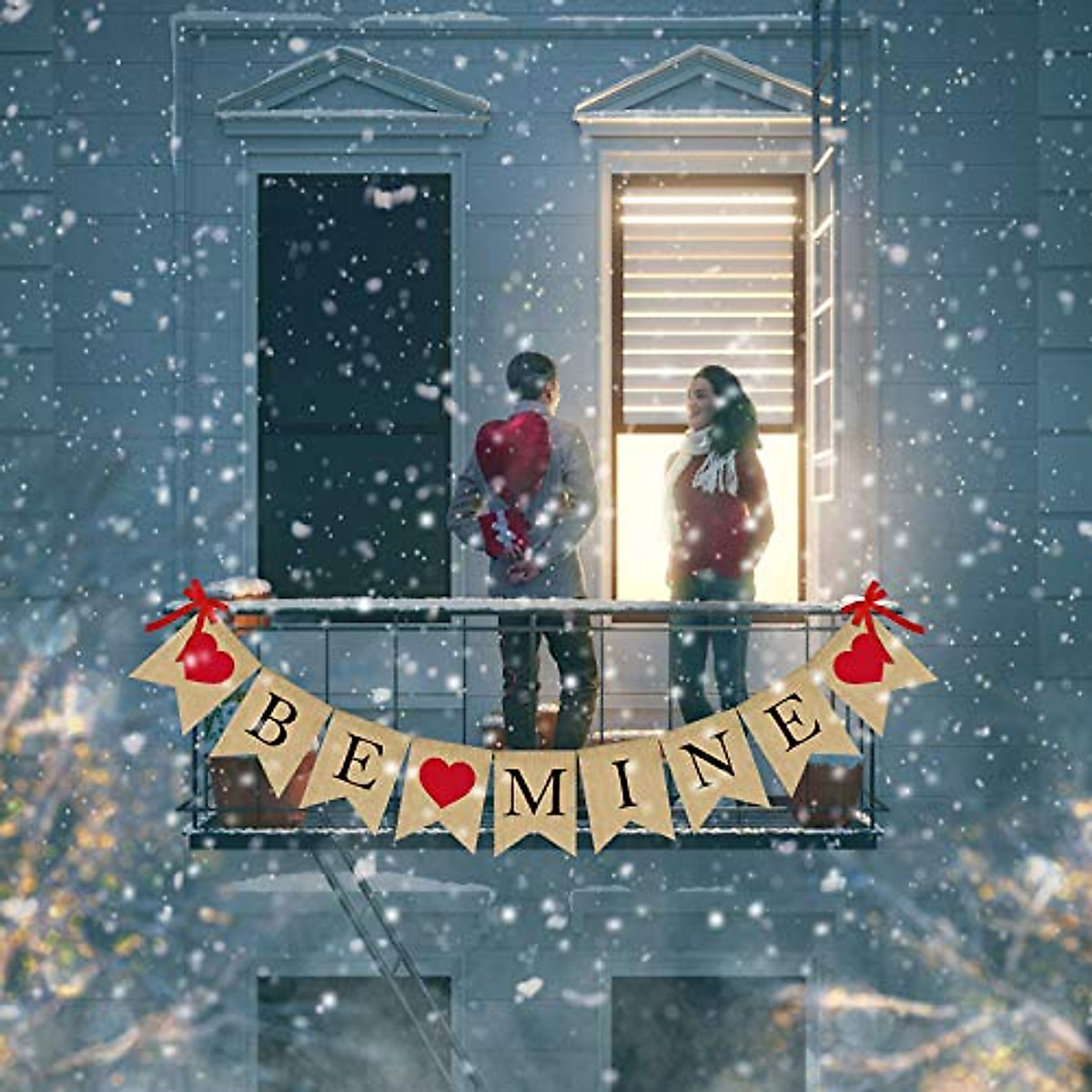 Be Mine Burlap Banner Happy Anniversary Decorations Wedding Anniversary Banner with Heart Sign Proposal Burlap Banner Wedding Party Anniversary Day Indoor/Outdoor Weeding Decorations Supplies