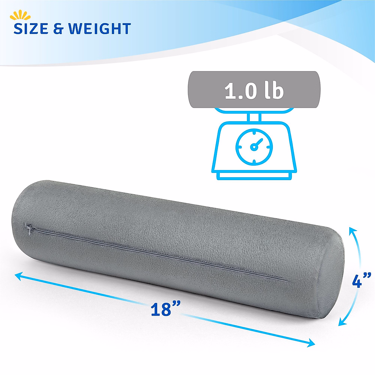 Healthex Cervical Neck Roll Pillow, Memory Foam Pillow, Cylinder Round Pillow, Pain Relief Neck Pillows for Sleeping Support, Removable Washable Cover (Grey)