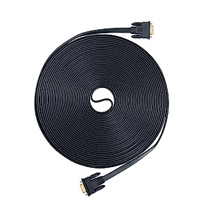 DTech 25ft Ultra Thin Flat Type Computer Monitor VGA Cable Standard 15 Pin Male to Male Connector SVGA Wire 25 Feet - Black
