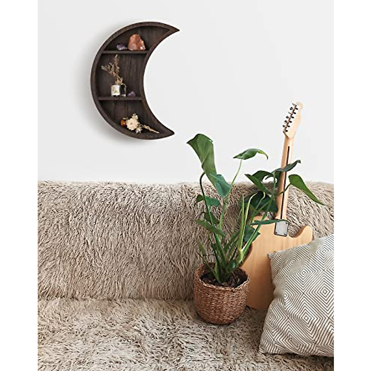 Dahey Moon Shelf Wall Mounted Moon Wall Decor Crystal Display Shelf Hanging Storage and Rustic Wall Moon Phases Decor Wood Moon Signs for Living Room Bedroom Bathroom Kitchen Witchy Room Decor