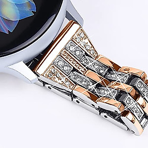 Joyozy Women Girls Stylish Band for Samsung Galaxy Watch (42mm)/Galaxy Watch3(41mm)/Active/2(40mm)/(44mm)/Ticwatch 2, Stainless Steel 20mm Jewelry Watch Strap Band Wrist Band Rhinestones Bracelet-Original Design(Rose Gold+Silver)