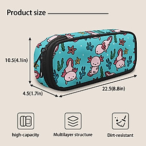 DISNIMO Axolotl Large Pencil Case for Boys Girls Cute Canvas Kids Pencil Pouch with Zipper Big Capacity Pencil Bag Organizer Box for School Home Office Travel