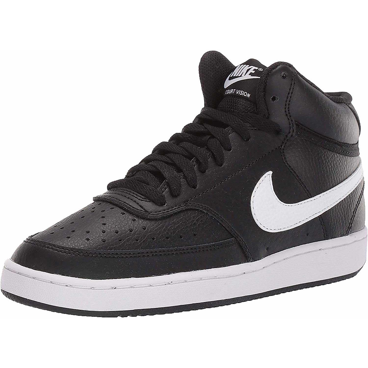 Nike Women's Court Vision Mid Sneaker, Black/White, 6.5