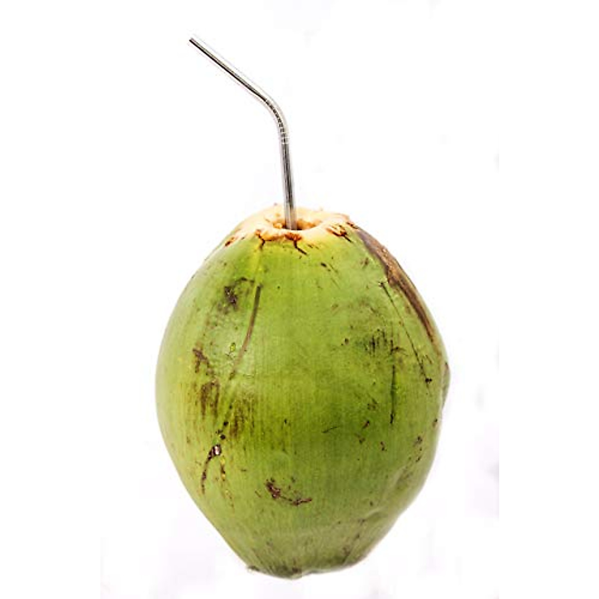 Ken's CocoMon Coconut Opener Tool + Stainless Straw for Fresh GREEN Young Fruit Black Rubber Handle EZ Easy Grip SAFE with Stainless Steel Drinking Straws (1 CocoMon + 1 Straw)