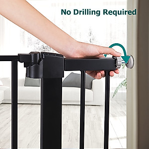 BABELIO Metal Baby Gate,5.5inch (14cm) Black Extension, Extra Wide Baby Gates for Stairs & Doorways, Pressure Mounted Walk Thru Child Gate with Door, NO Need Tools NO Drilling,30" Tall