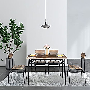 AOCOROE Rectangular Dining Table & Chair Set of 5 w/Storage Space, Dining Room Set w/ 1 Table & 4 Chairs, Table Chair Set w/MDF Tabletop & Iron Frame, for Dining Room, Bistro, Home Bar, Kitchen