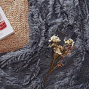 NexHome Soft Shaggy Faux Fur Blanket Throw Blanket 50" x 60", Solid Reversible Fluffy Cozy Comfy Microfiber Long Faux Fur Decorative Blankets for Sofa Couch Bed Chair Photo Props,Light Gray