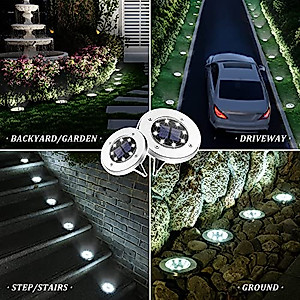 SOLPEX Solar Ground Lights, 8 LED Solar Powered Disk Lights Outdoor Waterproof Landscape Lawn Lighting for Garden Yard Deck Walkway Patio Pathway (8, White)