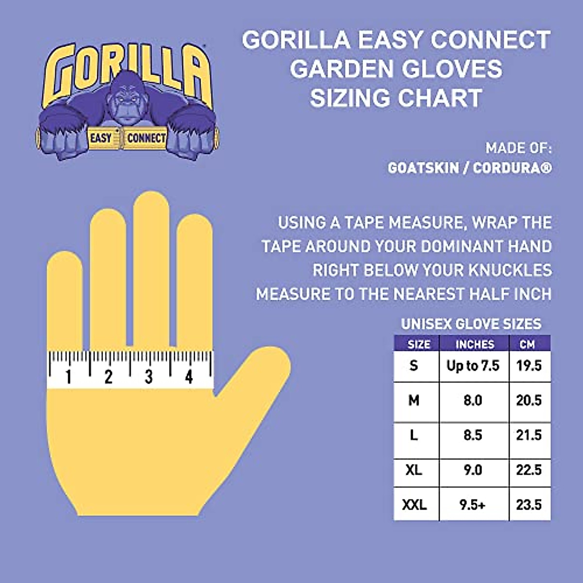 GORILLA EASY CONNECT Gardening Gloves Lightweight Tough Heavy Duty Long Sleeve Leather Pruning Gloves with Adjustable Strap - Yellow