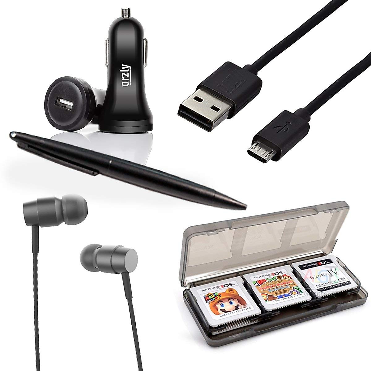 2DSXL Accessories, Orzly Ultimate Starter Pack for New Nintendo 2DS XL (Bundle includes: Car Charger / USB Charging Cable / Console Case / Cartridge Cases & more... (See full description for details)