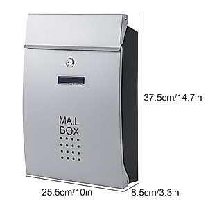 Mailbox Wall Mounted, Metal Post Box, Mailboxes for Outside, Package Delivery Boxes for Outside for Envelope, Letter, Outside, Home, Office Business (Color : Silver)