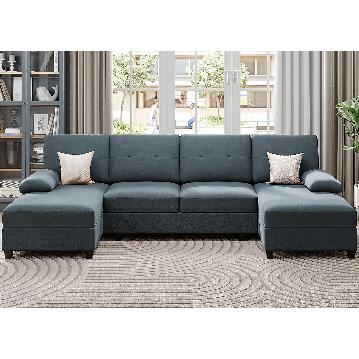 JAMFLY Sectional Sofa Couches for Living Room, Living Room Furniture Sets Clearance, 4 Seat U Shaped Sofa Sectional Couch with Chaise, Dark Grey