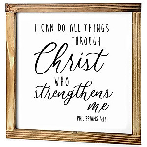I Can Do All Things Through Christ Wall Art Sign 12x12 Inch, Christian Wall Art, Bible Verse Wall Decor Scripture Wall Art Philippians 4 13 Wall Decor Wooden Bible Verse Sign Farmhouse Wall Décor