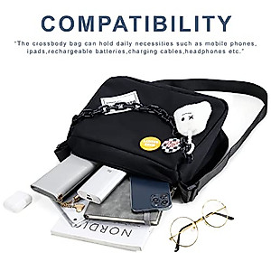 DOB SECHS Crossbody Purse Bag for Teen Girls Women Small Shoulder Hobo Bag Messenger Bag with Kawaii Pins and Pendent (Black - L)