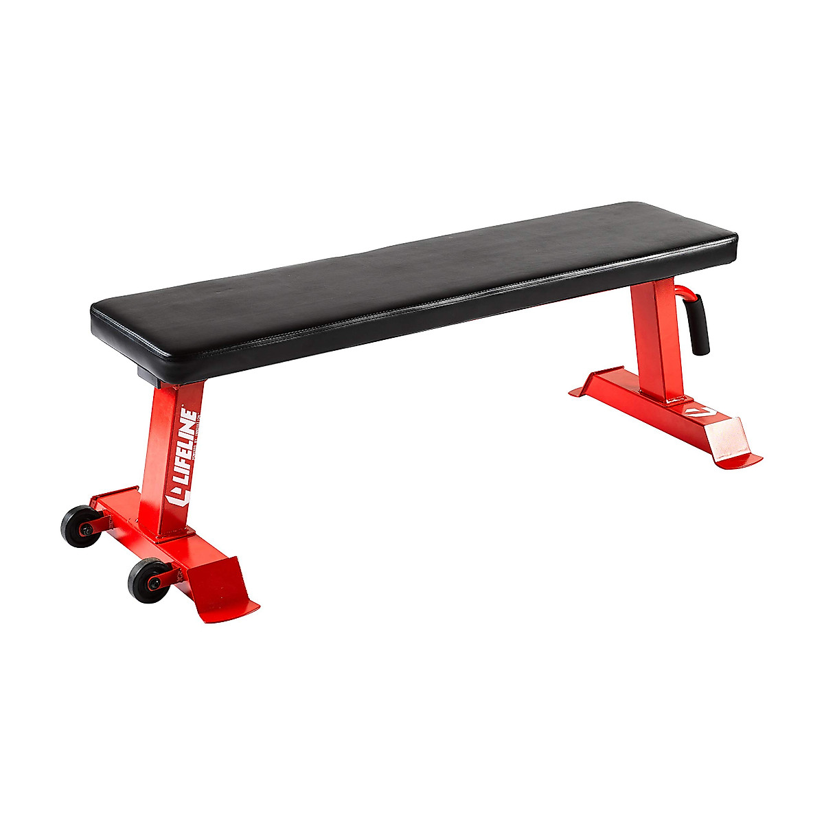 Lifeline Flat Weight Bench Heavy Duty 11-Gauge Steel with Transport Wheels and Handle for Home Gym Workouts