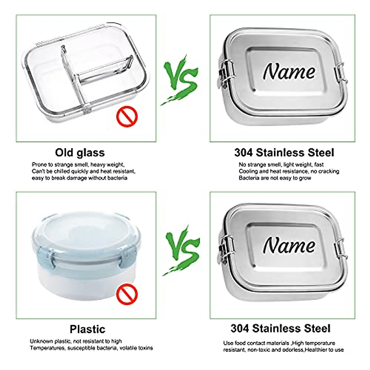 OXYEFEI Stainless Steel Bento Box, Personalized Lunch Container 3 Compartments can Hold All Kinds of Food Metal Lunch Box for Children or Adults (1800ml)