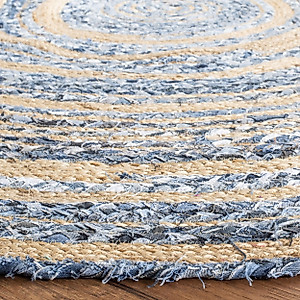 SAFAVIEH Cape Cod Collection 5' Round Blue / Natural CAP209L Handmade Braided Jute & Cotton Area Rug