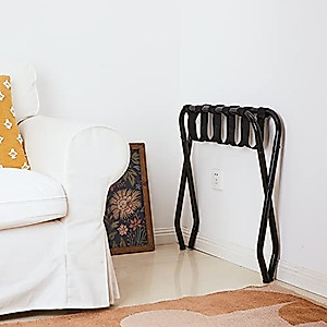 YOUYOUK Luggage Rack, Suitcase Stand with Fabric Storage Shelf, Luggage Rack for guest room, Bedroom, Hotel, Foldable Steel Frame,Pack of 2, Easy Assembly, Folding Luggage Rack (black steel)