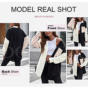 Dokotoo Women's Comfy Color Block Button-Up Shirt, Roll-Up Long Sleeve, Soft Oversized Boyfriend Top, Beach Cover, Black XL