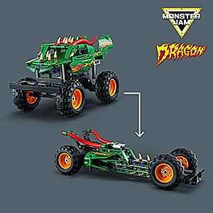 LEGO Technic Monster Jam Dragon Monster Truck Toy for Boys and Girls, 2in1 Racing Pull Back Car Toys for Off Road Stunts, Kids Birthday Gift Idea, Great Activity for Kids, 42149