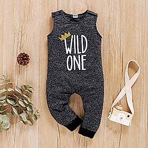 Viworld Wild One Romper Baby Boy 1st Birthday Button Solid Bodysuit One Piece Jumpsuit Outfits Clothes (Autumn & Winter Style, 12-18 Months)