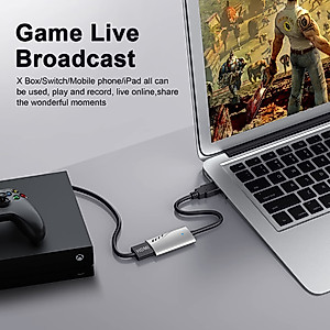 youcheng Video Capture Card 4k, HDMI Capture to USB Video Capture Device, 1080P HD 60fps Live Broadcast and Recording Video Audio Capture Device