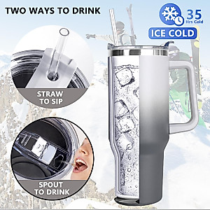 SYACOT 40 oz Tumbler with Handle and Straw Stainless Steel Insulated Tumbler Leak Proof Lid and Straw Lid Reusable Travel Mug Coffee Mug Cup Dishwasher Safe Keep Drinks Cold and Hot (Grey&Black)