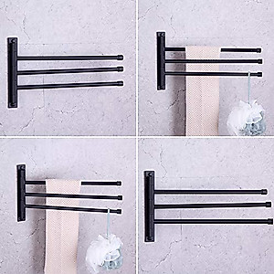 GERZWY Bath Towel Holder Swing Out Towel Bar SUS 304 Stainless Steel Bathroom Hand Towel Rack 3-Bar Folding Arm Swivel Hanger Wall Mount Matte Black HYG03-BK