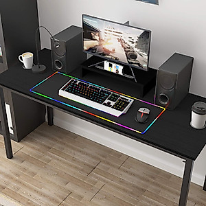 SogesHome 60 inch Desk Computer Desks Gaming Desk Long Desk Writing Table Home Office Workstation with RGB Mouse Pad, Headset Hooks and Cup Slot, Black, NSDUS-AC14CB-Pro-E1-152.4