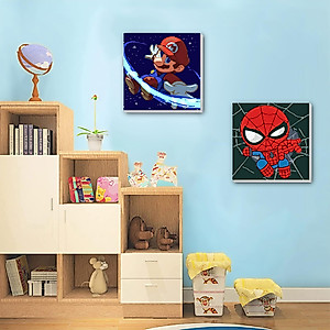 xackcme 2 Pack Cartoon Paint by Number for Kids with Wooden Frame-Cartoon Paint by Numbers for Kids Ages 4-8-12,Easy Paint with Numbers DIY Acrylic Oil Painting Kits for Home Wall Decor(8X8inch)