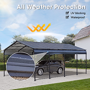 COBANA Metal Carport, 12X20 FT Heavy Duty Carport Canopy with Steel Roof and Frame, Car Shelter Garage for Pickups, Cars, Boats and Tractors