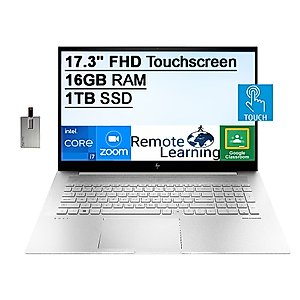 HP 2022 Envy 17.3" FHD Touchscreen Laptop Computer, 11th Gen Intel Core i7-1165G7, 16GB RAM, 1TB PCIe SSD, Backlit Keyboard, Iris Xe Graphics, Webcam, B&O Audio, Win 11 Pro, Silver, 32GB USB Card