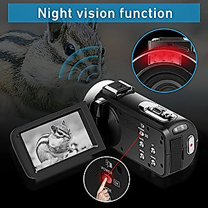 ZOLAMENTE Video Camera, Camcorder 2.7K 30FPS, 16x Digital Zoom YouTube Camera, Infrared IR Night Vision Camcorder Camera, 3.0" 270° Rotating Screen LED Vlogging Camera