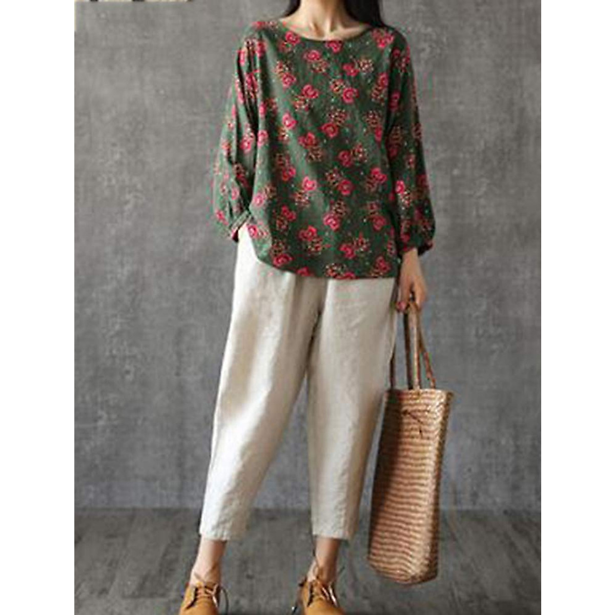 LaovanIn Women's Linen Cropped Pants Tapered Ankle Capris Trousers Elastic Waist X-Large Beige