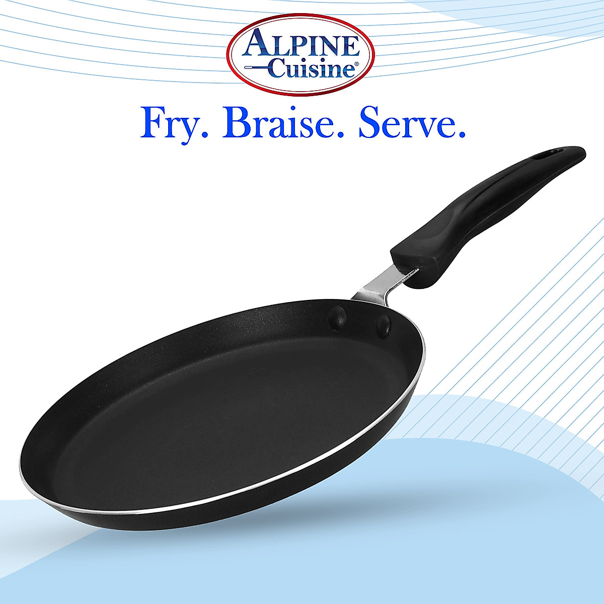 Alpine Cuisine Griddle Pan Aluminum 9-Inch Nonstick Coating, Griddle Pan for Stove Top with Stay Cool Handle, PFOA Free, nonstick cookware - Dishwasher Safe - Gray