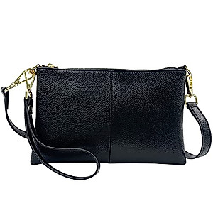 Beurlike Leather Wristlet Wallet Clutch Purses For Women Small Crossbody Phone Bags (Black)