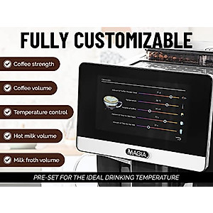 Zulay Magia Super Automatic Coffee Espresso Machine - Durable Automatic Espresso Machine With Grinder - Espresso Coffee Maker With Easy To Use 7” Touch Screen, 19 Coffee Recipes, 10 User Profiles