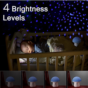 Baby Sleep Soother, Mushroom Baby White Noise Sound Machine with Moon and Star Projector, Portable Baby Sleep Aid Must Have Essentials for New Born, 4 Natural Soothing Sounds 7 Calming Melodies (Blue