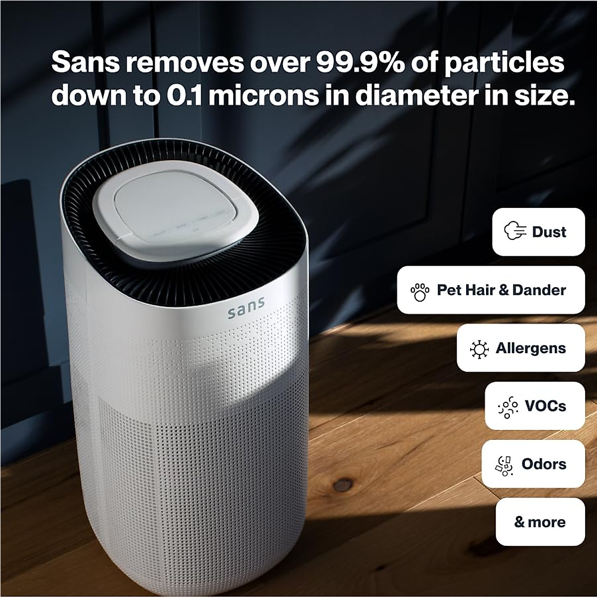 Sans HEPA 13 Air Purifier - White - 1560ft² Ultra-Quiet Home Air Purifier, Pre-Filter, Activated Carbon, UV-C Light, Protect from Odors, Smoke, Pollutants, Allergens, Dust, Dander, Harmful Chemicals