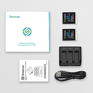 Smatree Batteries Compatibility for G*Pro 12, 11, 10, 9, 2 Pack 1800 mAh Replacement Battery Fully Compatible with G*Pro 12/11/10/9 Original Charger and Battery, Quick Charging.