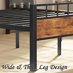 LIKIMIO Queen Bed Frame with 55 Inches upholstered high headboard, Sturdy and No Noise Platform Bed, No Box Spring Needed, Easy Assembly, Vintage Brown