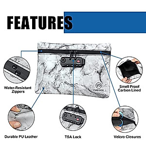 FIREDOG Smell Proof Bag with Combination Lock,6"x9" Odor Proof Pouch Case Container for Travel Storage (Marble Black)