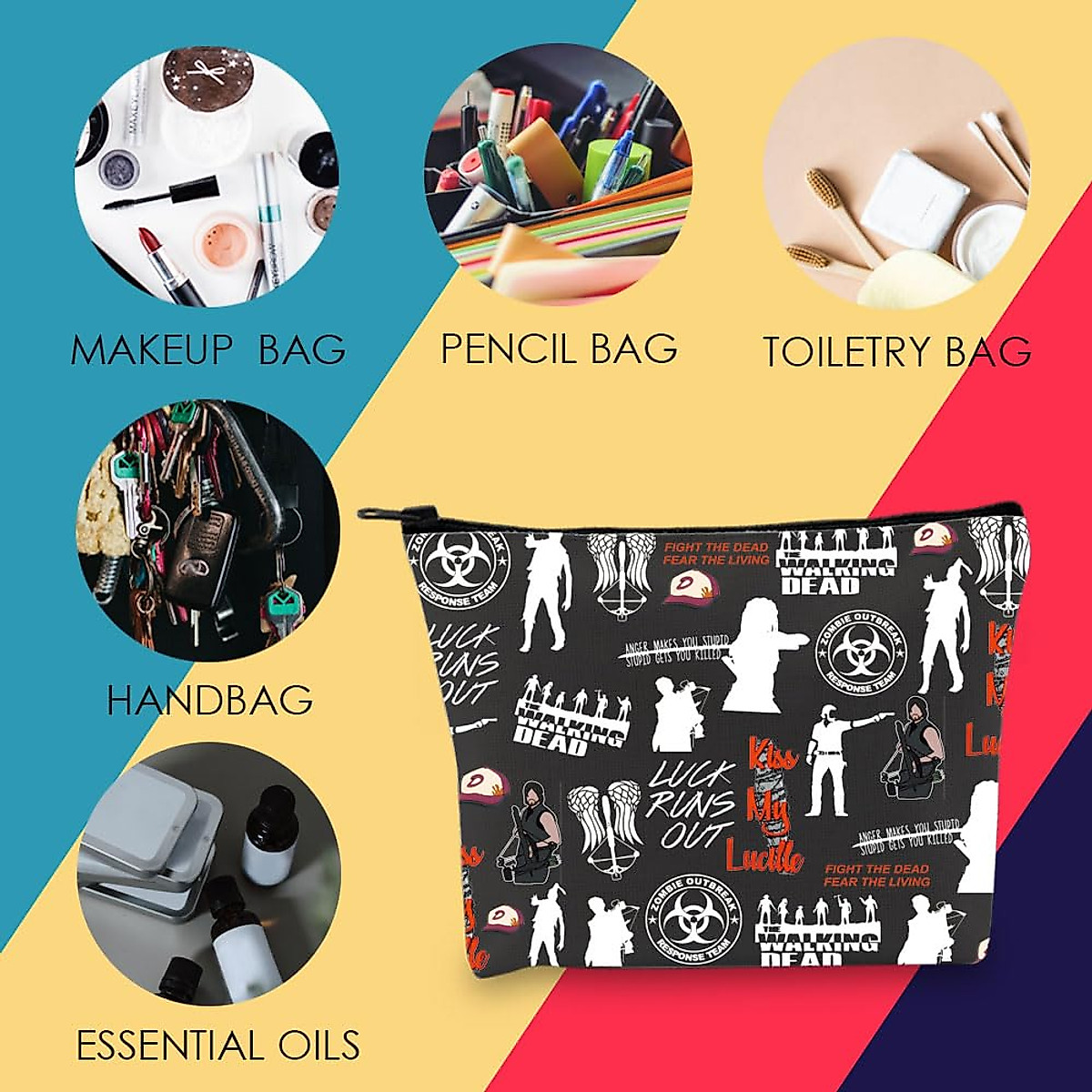 MNIGIU WD Cosmetic Bag TWD Merch TWD Fans Gift Zombie Themed Gift (Run-out Black Bag)