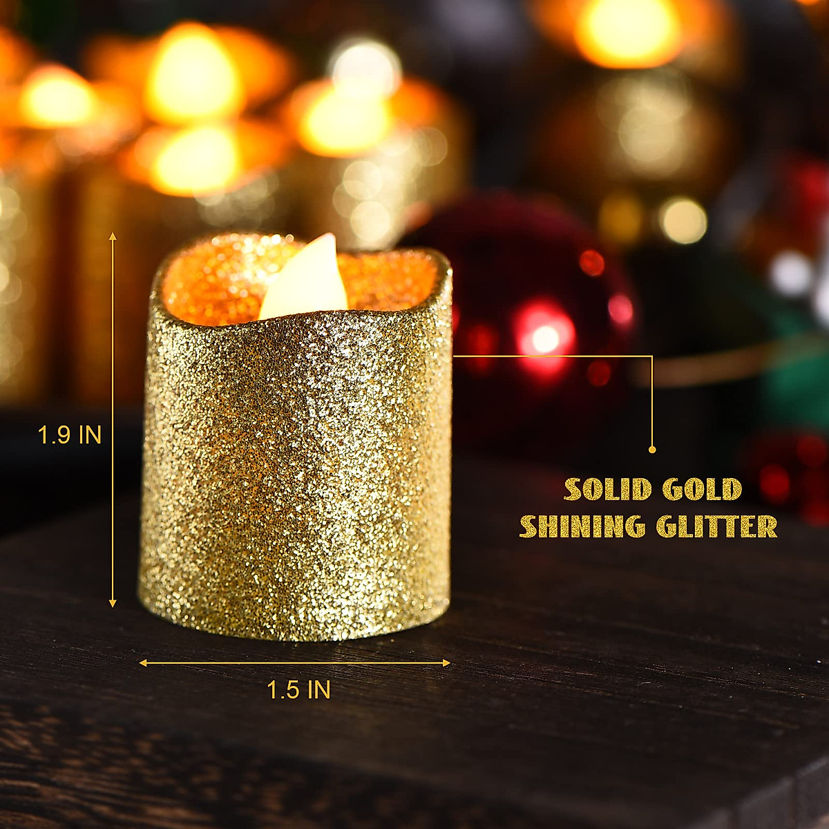 Honoson 24 Pack Gold Candles Party Decoration Flameless Candles LED Tea Light Candles Battery Operated Candle Fake Candle for Halloween Christmas Valentine's Day Diwali Wedding Table Decor