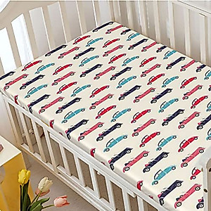 Cars Themed Fitted Crib Sheet,Standard Crib Mattress Fitted Sheet Soft and Breathable Bed Sheets-Baby Crib Sheets for Girl or Boy, 28“ x52“,Multicolor