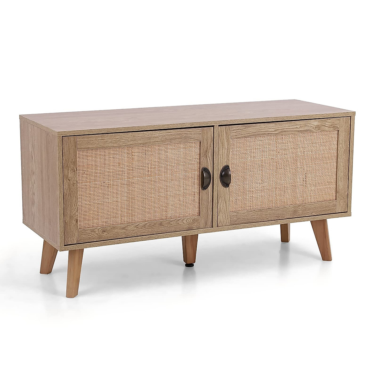 Sophia & William TV Stand for TV's Up to 50 inches, Media Entertainment Center Farmhouse TV Console Table with Storage Cabinet and 2 Natural Rattan Doors for Living Room and Bedroom