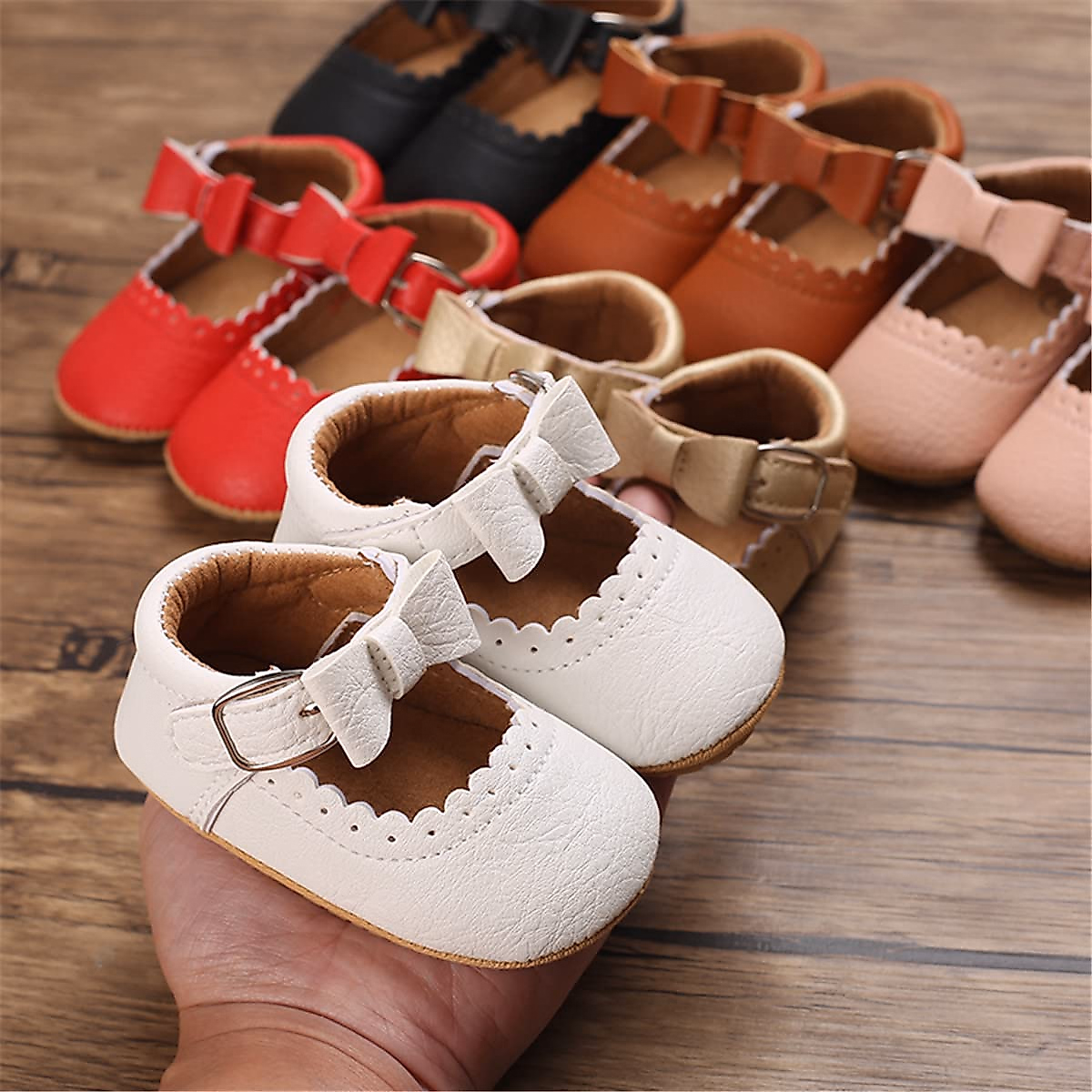 LAFEGEN Baby Girl Shoes Non Slip Soft Sole PU Leather Infant Toddler Mary Jane Flats First Walker Crib Dress Oxford Shoes 3-18 Months, 19 White, 6-12 Months Infant